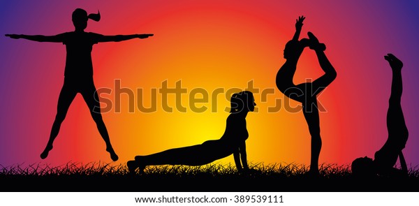 Fitness Exercise On Background Sunset Stock Vector (Royalty Free) 389539111