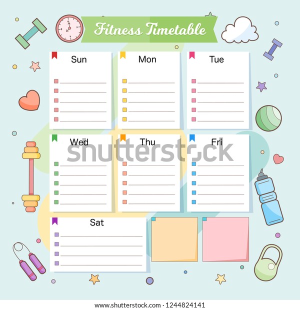 Fitness Timetable Weekly Schedule Template Vector 스톡 벡터(로열티 프리) 1244824141