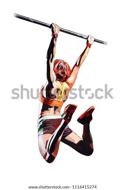 Fitness Woman Doing Pull Ups Stock Vector (Royalty Free) 1116415274