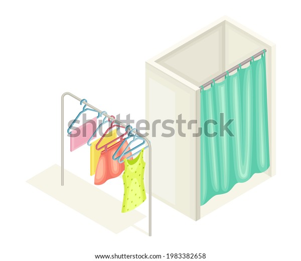 Fitting Room Rack Clothing On Hangers Stock Vector (Royalty Free ...