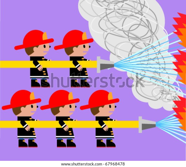 Five Cartoon Firemen Putting Out Fire Stock Vector (Royalty Free) 67968478