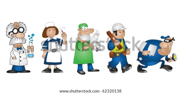 Five Cartoon Professionals Scientist Doctor Nurse Stock Vector (Royalty ...