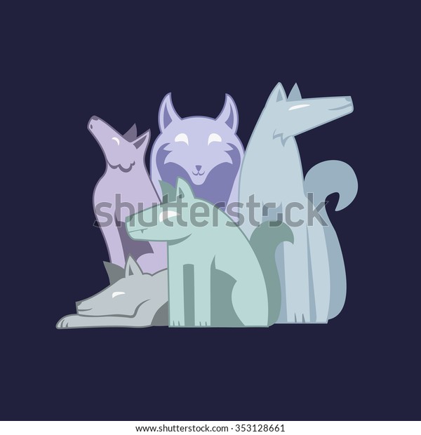 Five Cartoon Wolfs Sitting Together Wolf Stock Vector (Royalty Free ...