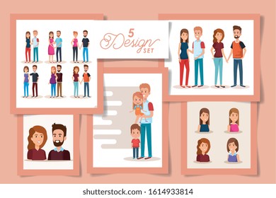 Five Designs Cute Family Vector Illustration Stock Vector (Royalty Free ...