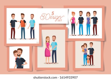 Five Designs Cute Family Vector Illustration Stock Vector (Royalty Free ...