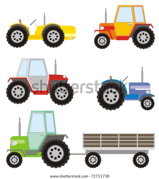 Five Different Colored Agricultural Tractors Plus Stock Vector (Royalty ...