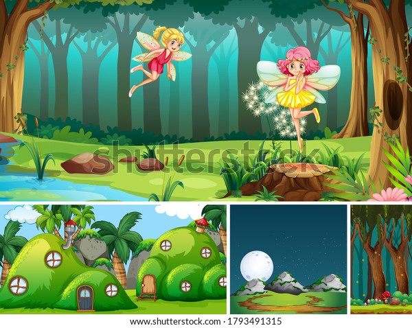 Five Different Scene Fantasy World Beautiful Stock Vector (Royalty Free ...