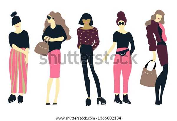 Five Girls Standing Various Poses Different Stock Vector (Royalty Free ...
