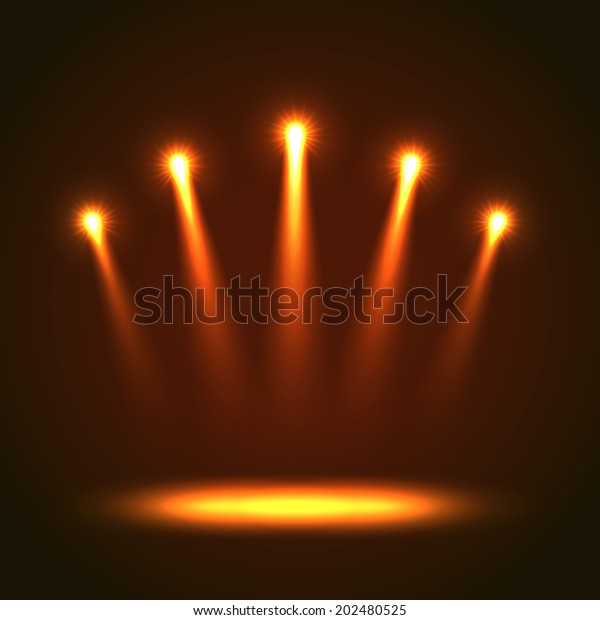 Five Realistic Bright Orange Projectors Scene: เวกเตอร์สต็อก (ปลอดค่า ...