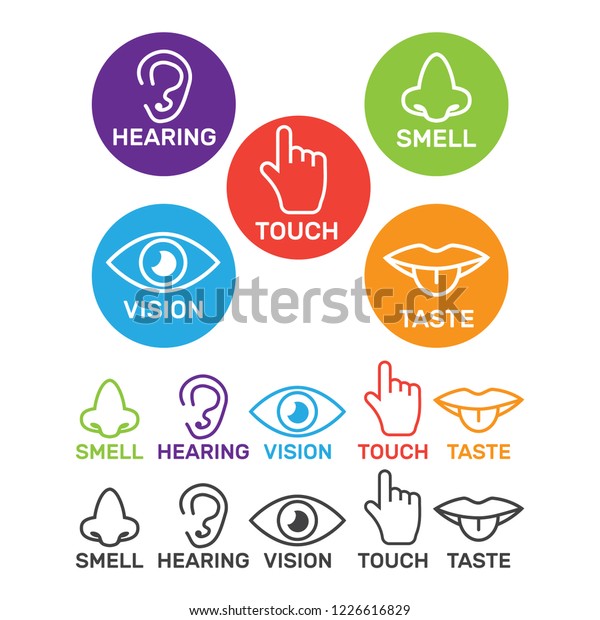 Five Senses Vector Icons Set Isolated: เวกเตอร์สต็อก (ปลอดค่าลิขสิทธิ์ ...