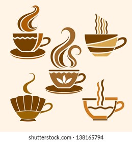 Five Stylized Cups Coffee Tea Design Stock Vector (Royalty Free ...