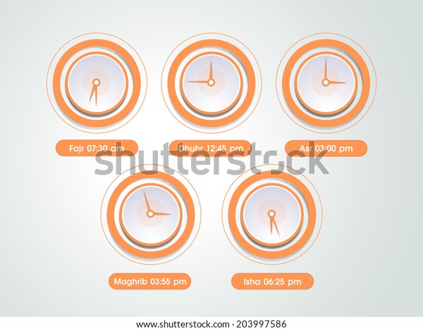 Five Times Namaz Islamic Prayer Clocks Stock Vector (Royalty Free ...
