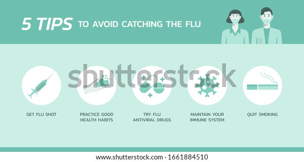 Five Tips Avoid Catching Flu Infographic เวกเตอร์สต็อก ปลอดค่า