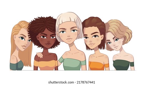 Five Women Stand Side By Side Stock Vector (Royalty Free) 2178767441 ...