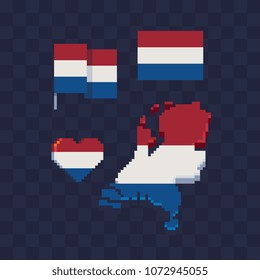 Flag Map Netherlands Pixel Art Icon Stock Vector (Royalty Free ...