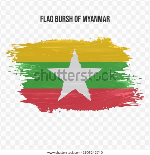 Flag Myanmar Texture Brush Transparent Background Stock Vector (Royalty ...