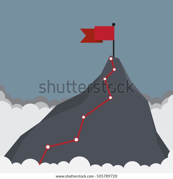 Flag On Mountain Peak Hiking Trail Stock Vector (Royalty Free ...