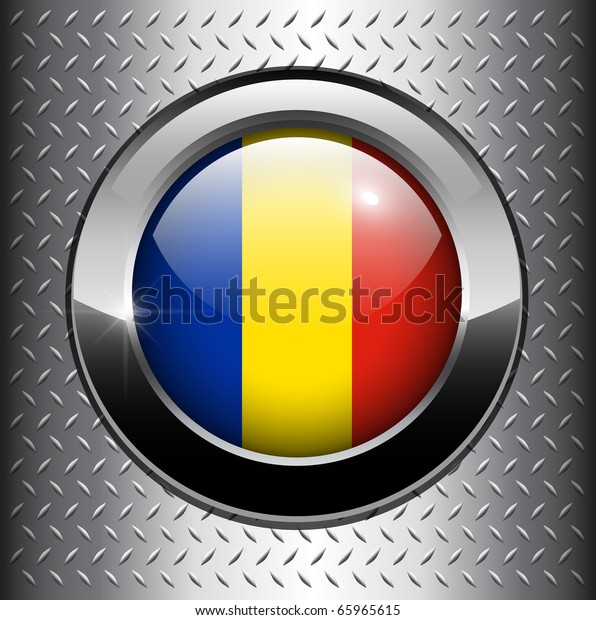 Flag Romania Button On Metal Background Stock Vector (Royalty Free ...