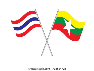 Flag Thai Myanmar Wavy Abstract Background: เวกเตอร์สต็อก (ปลอดค่า ...