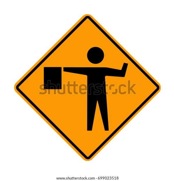 Vektor Stok Flagger Sign Flagman Ahead Road Sign (Tanpa Royalti ...