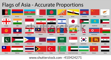Flags Asia Continent Names Proper Dimensions Stock Vector (Royalty Free ...