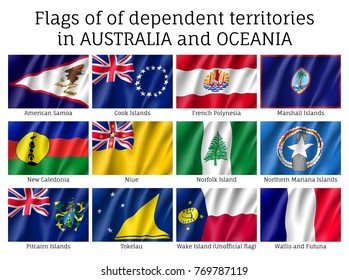 Flags Dependent Territories Australia Oceania Realistic Stock Vector ...