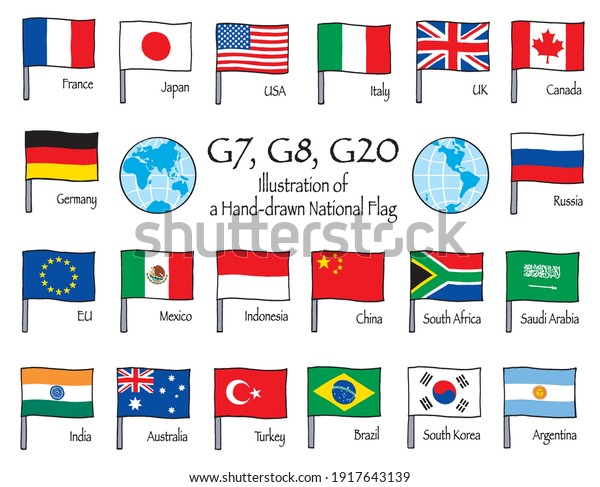 Flags G20 Member Countries Flags Handdrawn Stock Vector (Royalty Free ...