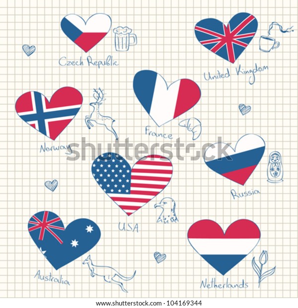 Flags Heart Shapes Symbols Countries Stock Vector (Royalty Free ...