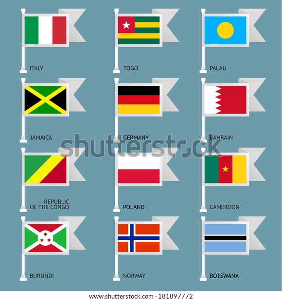 Flags World Flat Vector Illustration Set Stock Vector (Royalty Free ...