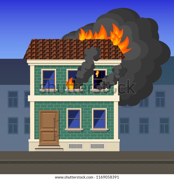 Flame Coming Out Window Apartment Building 스톡 벡터(로열티 프리) 1169058391 ...