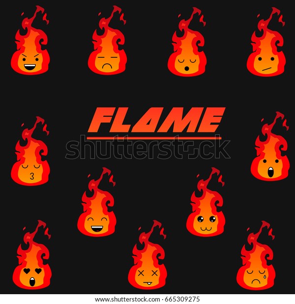 Flame Emojis Set Smiley Stickers Fire: vector de stock (libre de ...