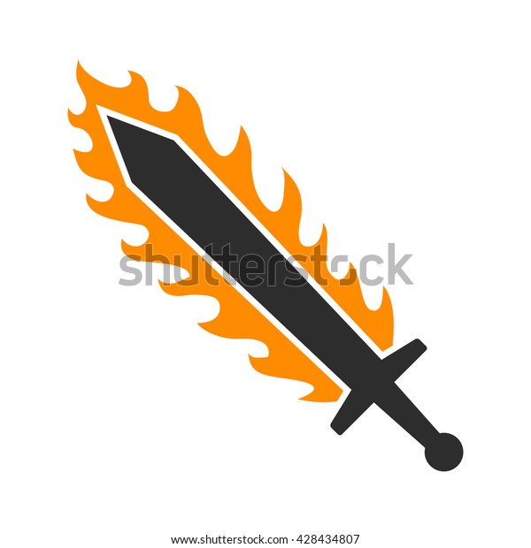 Flame Sword On Fire Flat Vector: vector de stock (libre de regalías ...