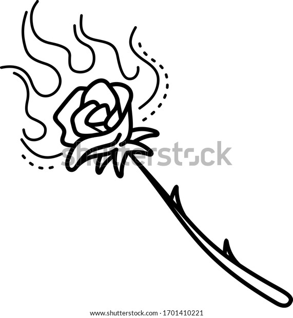 Flaming Rose Vector Black White Illustration Stock Vector (Royalty Free ...