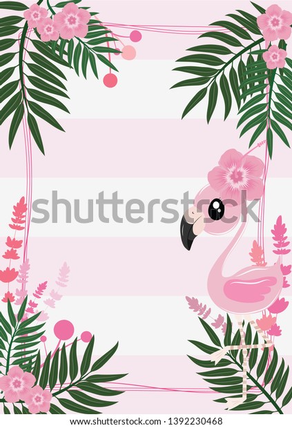 Flamingo Border Tropical Flower Leaf Design Stock Vector (Royalty Free ...