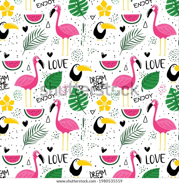Flamingo Friend Enjoy Pattern Vecto Stock Vector (Royalty Free ...