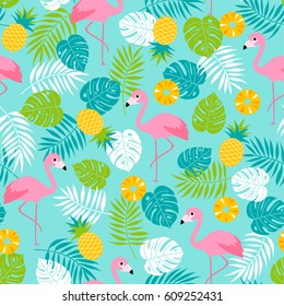 Flamingo Pineapple Tropical Leaf Seamless Pattern Stock Vector (Royalty ...