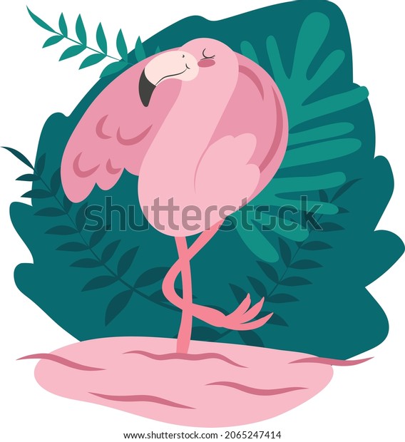 Flamingo Pink Cute Contented Smile Standing Stock Vector (Royalty Free ...