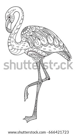 Flamingo Zentangle Hand Drawn Graphic Illustration Stock Vector ...