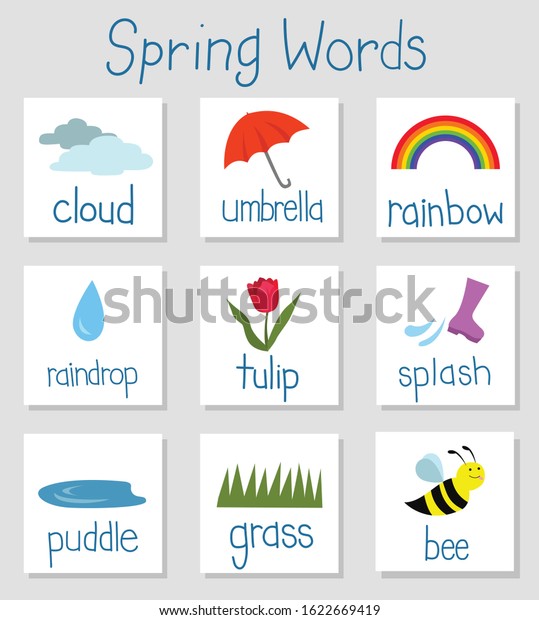 Flash Cards Spring Weather Related Vocabulary 스톡 벡터(로열티 프리) 1622669419
