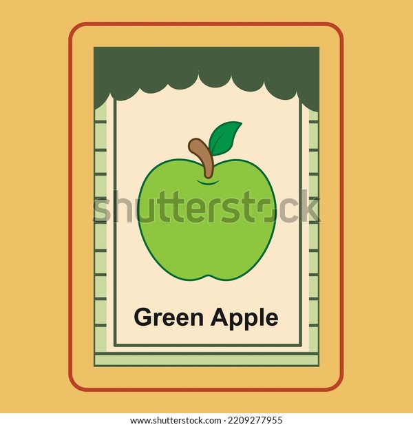 Flashcard Green Apple Vector Cartoon Cute Stock Vector (Royalty Free ...