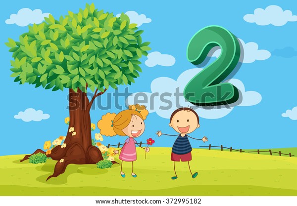 Flashcard Number 2 Two Children Park Stock Vector (Royalty Free ...