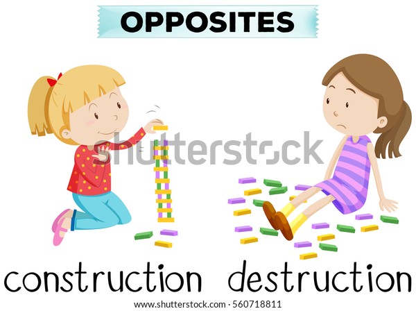 Flashcard Opposite Words Construction Destruction Illustration Stock ...