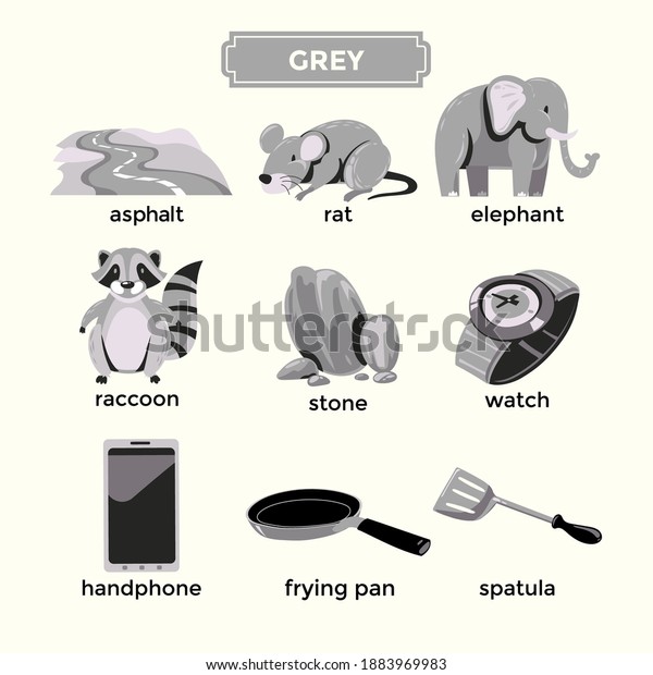 Flashcards Learning Grey Color Vocabulary Set Stock Vector (Royalty ...