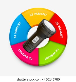 Flashlight Circle Infographics Flashlight Icon 3d Stock Vector (Royalty ...