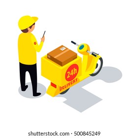 Flat 3d Isometric Delivery Worker Icon Stock Vector (Royalty Free ...