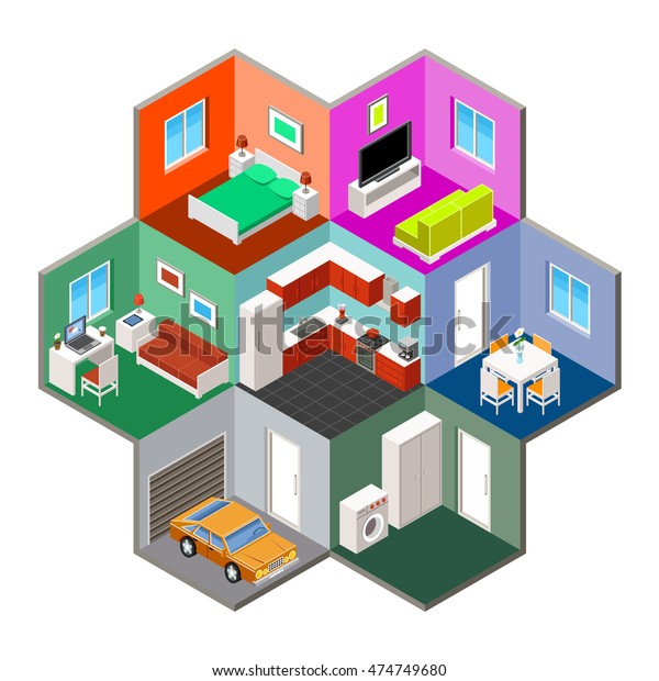 Flat 3d Isometric House Interior Garage Stock Vector (Royalty Free ...