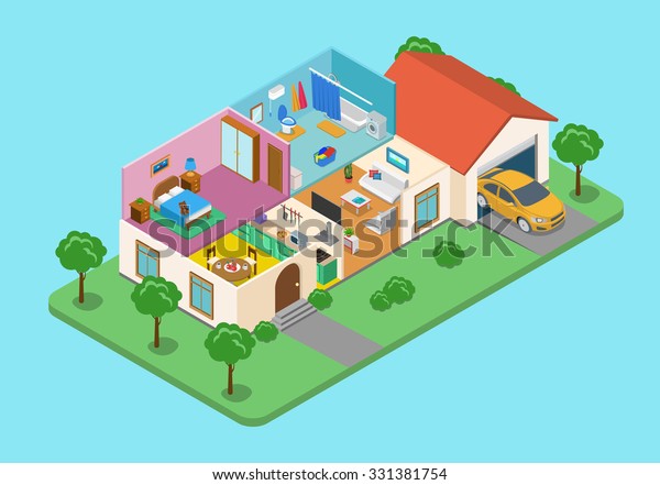 Flat 3d Isometric Style Home Indoor Stock Vector (Royalty Free ...