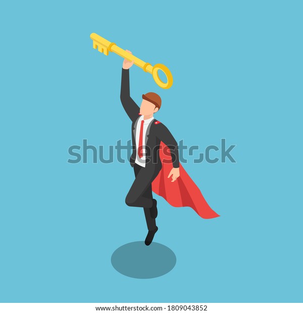 Flat 3d Isometric Super Businessman Holding Stock Vector (Royalty Free ...