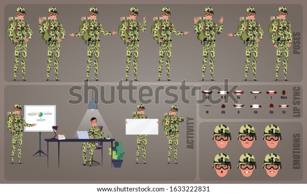Flat Army Military Man Character Set Stock Vector (Royalty Free) 1633222831