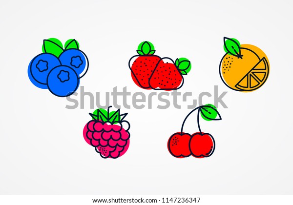 Flat Berry Icons Set Fruit Design Stock Vector (Royalty Free ...
